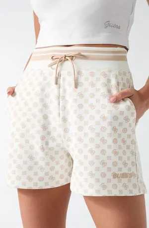 Guess Tie Waist Printed Shorts - Open White