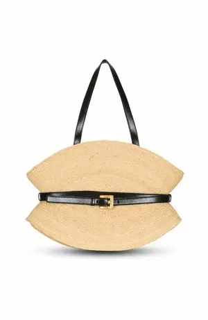 Balmain Shuffle Medium Bag In Raffia - Brown
