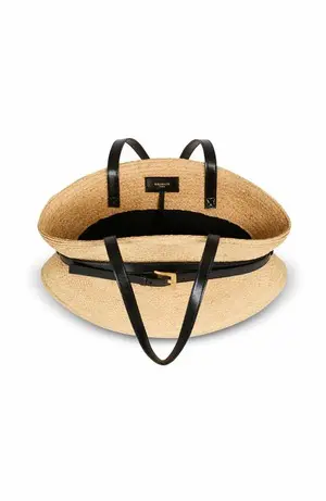 Balmain Shuffle Medium Bag In Raffia - Brown