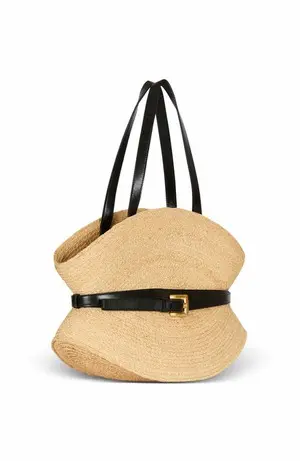 Balmain Shuffle Medium Bag In Raffia - Brown