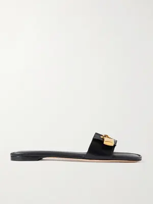 TOM FORD Padlock Embellished Leather Slides - Black