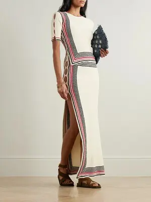 Rabanne Button-embellished Striped Cotton-blend Chenille Midi Skirt