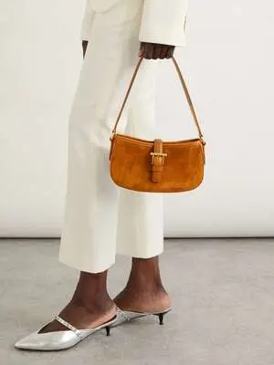 Alexander McQueen T-bar Mini Leather-trimmed Suede Shoulder Bag