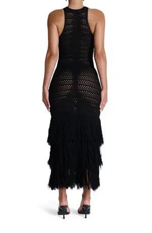 Naked Wardrobe Open Stitch Fringe Midi Dress