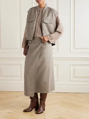 Brunello Cucinelli Asymmetric Brushed-wool Midi Wrap Skirt