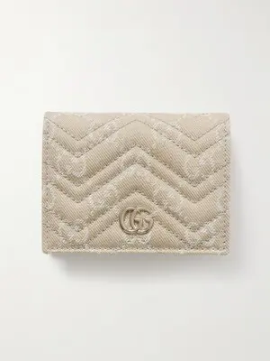 Gucci Gg Marmont Quilted Canvas-jacquard And Leather Wallet - Cream