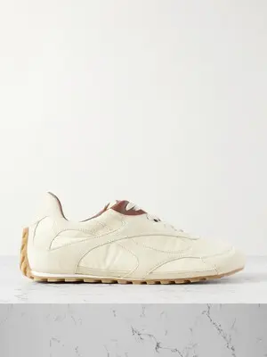 Bottega Veneta Orbit Leather-Trimmed Suede And Shell Sneakers Neutrals