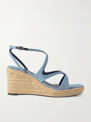 JIMMY CHOO Ayla 85 Denim Platform Espadrilles - Blue