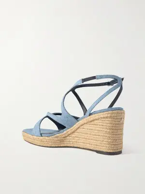 JIMMY CHOO Ayla 85 Denim Platform Espadrilles - Blue