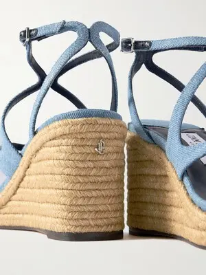 JIMMY CHOO Ayla 85 Denim Platform Espadrilles - Blue