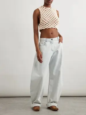 Alaïa Cropped Open-knit Cotton-blend Tank - Neutrals
