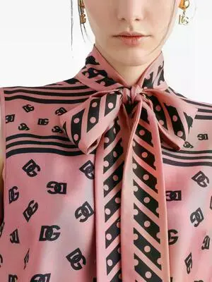 Dolce & Gabbana Sleeveless Logo Print Blouse With Front Tie