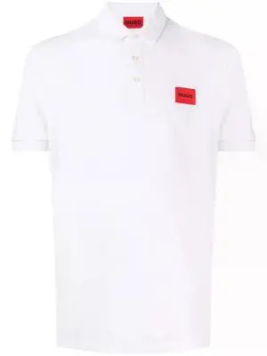 Hugo Cotton-piqué Slim-fit Polo Shirt With Logo Label - White