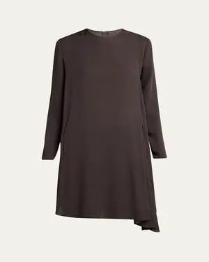 Giorgio Armani Silk Georgette Draped Tunic Dress - Solid Dark Brown