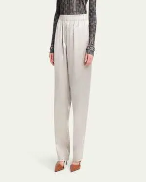 Giorgio Armani Pull-on Silk Trousers - Silver