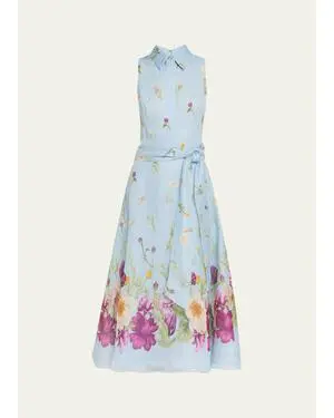 Rickie Freeman For Teri Jon Floral-print Midi Shirtdress - Light Blue Multi