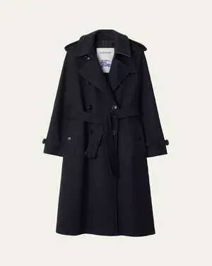 Burberry The Kensington Belted Cashmere-wool Trench Coat - Navy