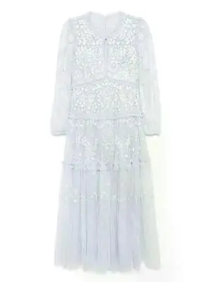 NEEDLE & THREAD Lace Long Sleeve Ankle Dress - Blue