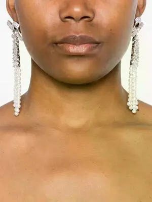 SELF-PORTRAIT Crystal Bow Pearl Drop Earrings