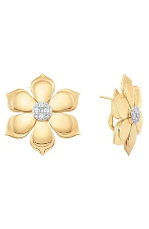 Sara Weinstock Petite Diamond Flower Stud Earrings - Yellow