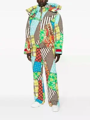 ERL Patchwork-pattern Padded Hooded Jacket - Blue
