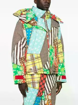 ERL Patchwork-pattern Padded Hooded Jacket - Blue