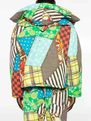 ERL Patchwork-pattern Padded Hooded Jacket - Blue