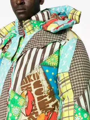ERL Patchwork-pattern Padded Hooded Jacket - Blue