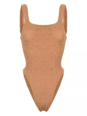 Hunza G Crinkled-Effect Open-Back Swimsuit Neutrals