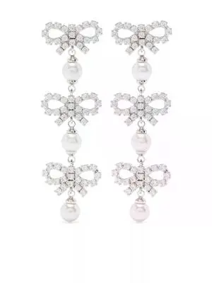 SELF-PORTRAIT Micro Bow Pearl-tiered Drop Earrings - Silver