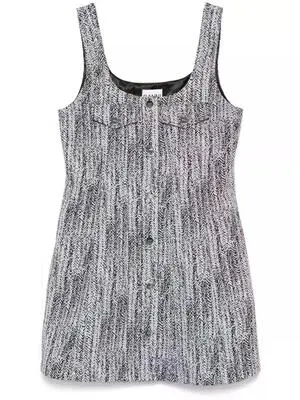 GANNI Tweed Mini Dress - Blue