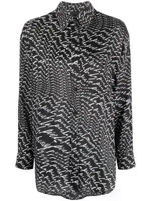 Pinko Logo-print Spread-collar Shirt - Black