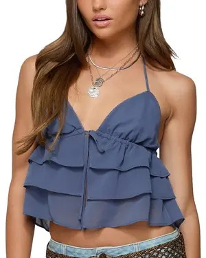 EDIKTED Zephi Split Front Ruffled Top - Blue