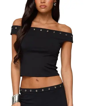 EDIKTED Neriah Grommet Off-shoulder Top - Black