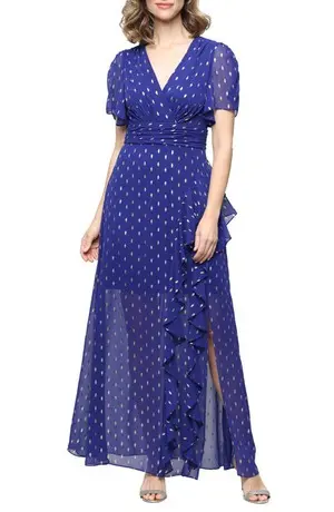 SL FASHIONS Foil Print Chiffon Dress - Iris
