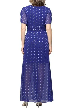 SL FASHIONS Foil Print Chiffon Dress - Iris