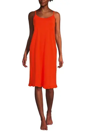 LANDS' END Cooling Knee Length Slip Nightgown - Vivid Tangerine