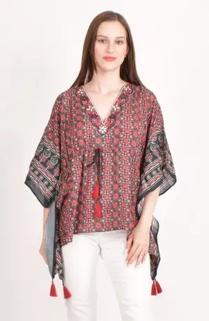 RAAS Yana Embroidered Ajrakh Kaftan Top