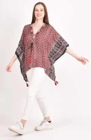 RAAS Yana Embroidered Ajrakh Kaftan Top