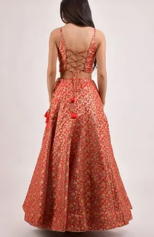 RAAS Banarasi Jacquard Lehenga Choli Set - Red