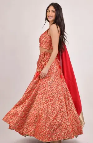 RAAS Banarasi Jacquard Lehenga Choli Set - Red