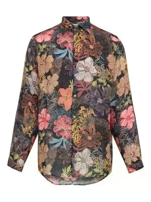 AMIR SLAMA Floral-print Button-up Shirt - Black