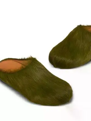 Marni Long Hair Calfskin Fussbett Sabots - Green