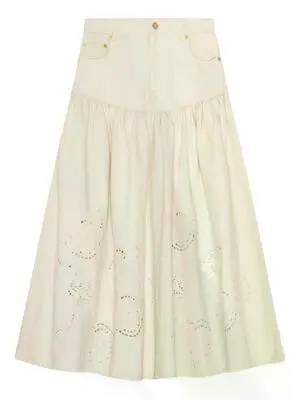 GANNI Broderie-anglaise Tiered Skirt - Neutrals