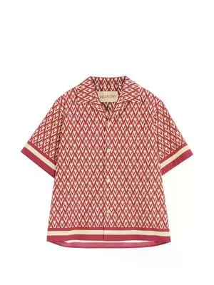 Valentino Garavani Cotton Popeline Bowling Shirt With Toute La V Print - Red