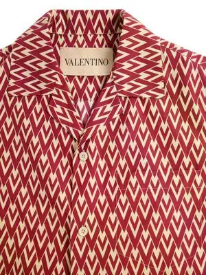 Valentino Garavani Cotton Popeline Bowling Shirt With Toute La V Print - Red