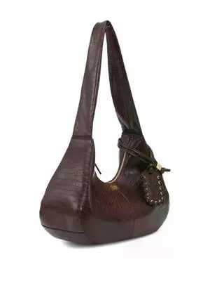 GANNI Medium Croc-embossed Shoulder Bag - Brown