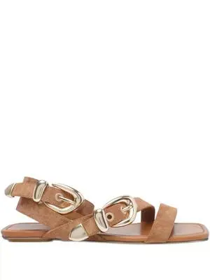 STUART WEITZMAN Suede Flat Sandals - Brown
