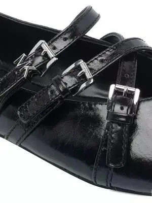 Michael Kors Leather Ballet Flats With Buckle Detailing - Black