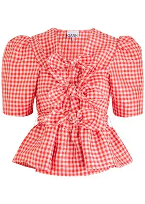 GANNI Gingham Taffeta Blouse